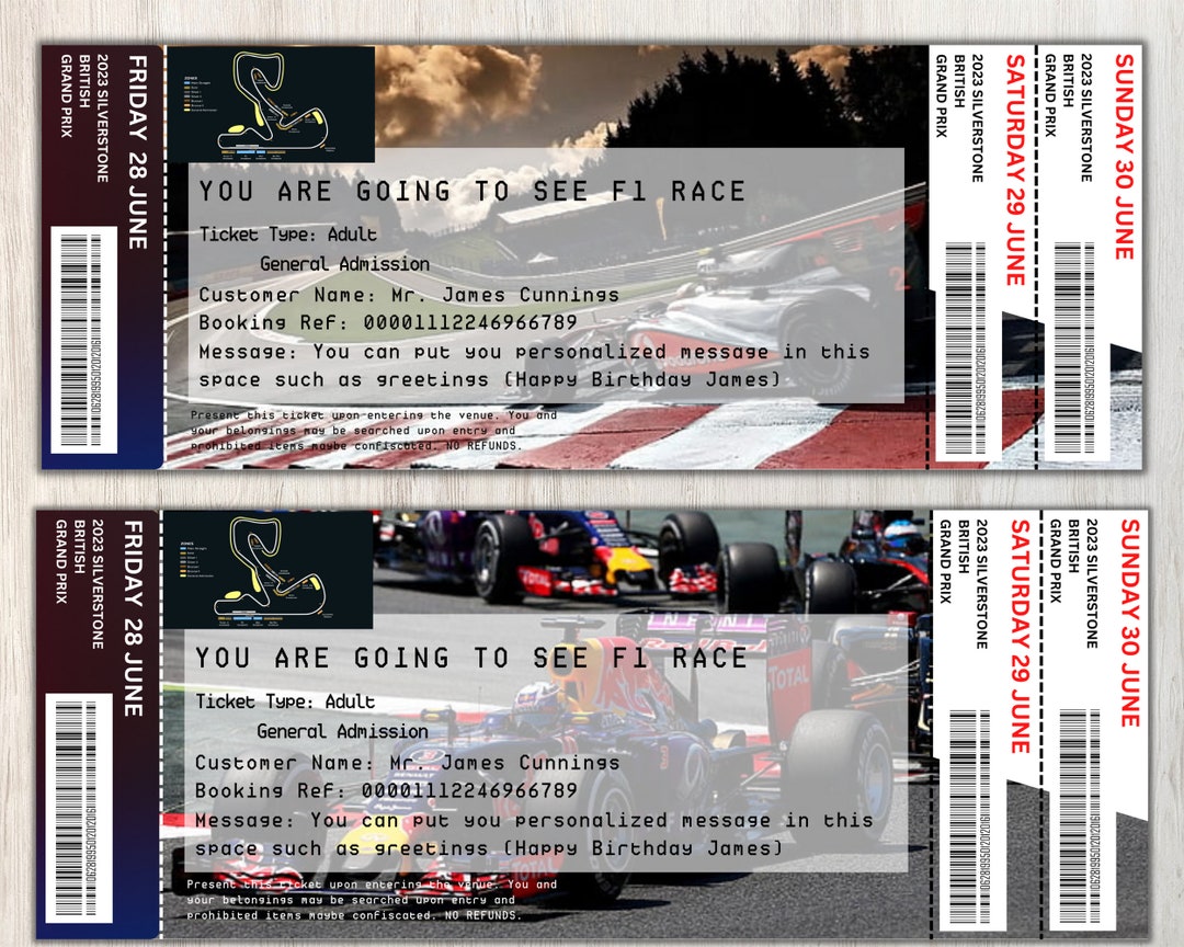 Formula 1 Ticket Editable Racing Gift Voucher Silverstone - Etsy Australia