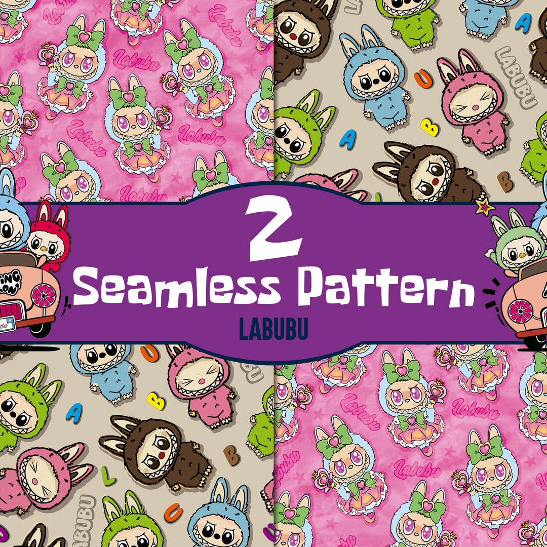 Labubu Seamless Pattern Pack-2 Digital Papers-Cute labubu Repeat ...