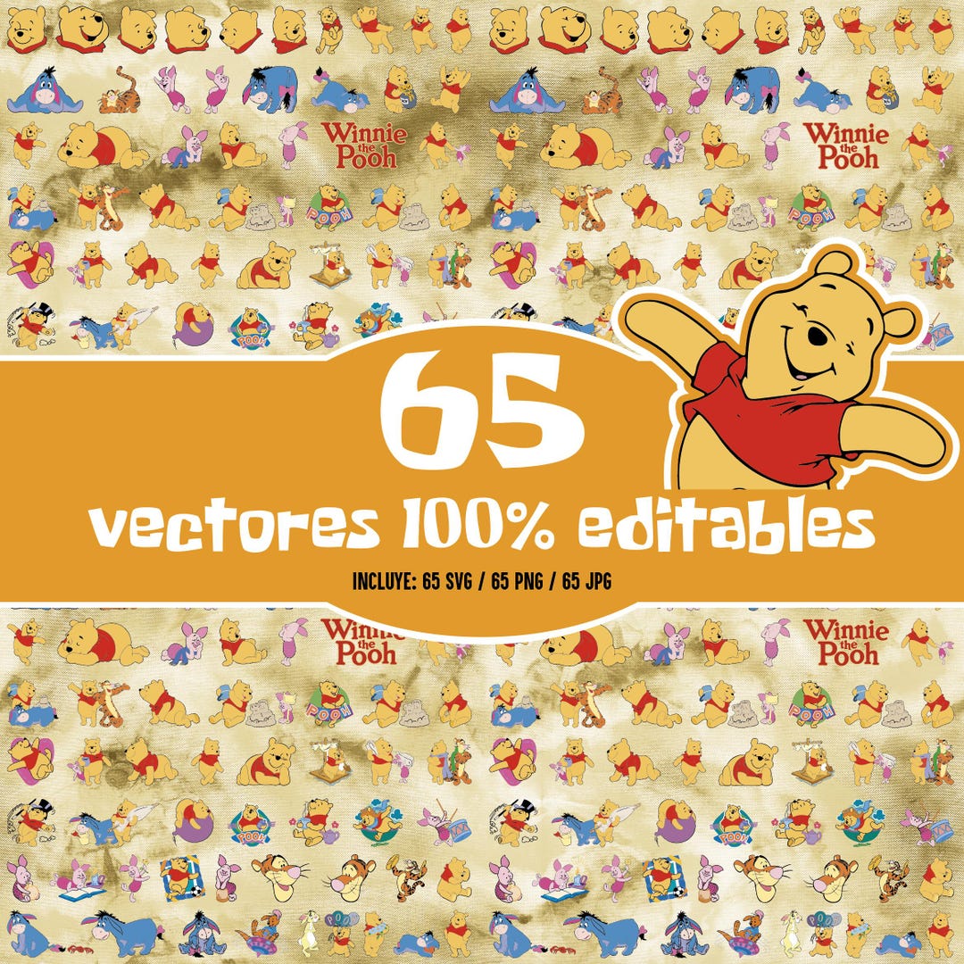 Winnie the Pooh Digital Vector Pack, 65 100% Editable Vectors, 65 ...