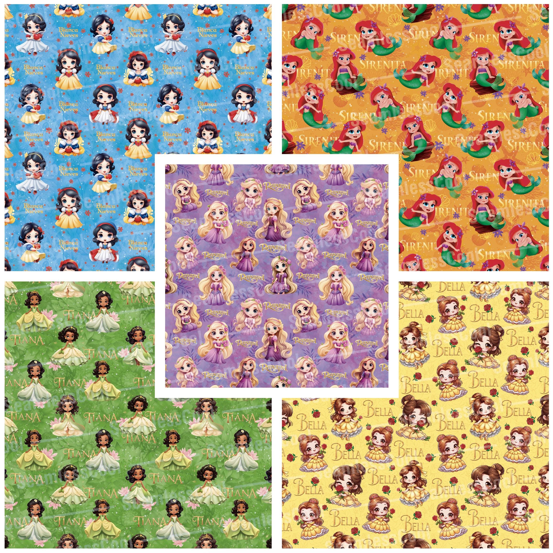 10 Disney Princess Seamless Patterns – Cute Fairytale Digital Paper ...