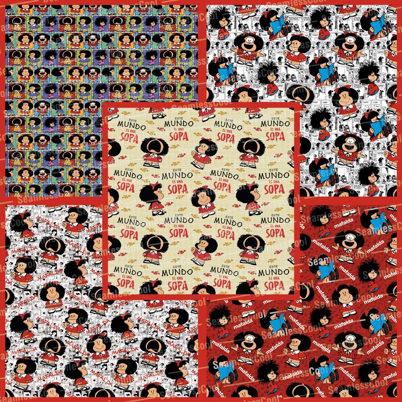 Mafalda Seamless Pattern | Retro Comic Girl Digital Paper | Cartoon ...