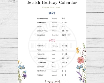 Printable Jewish Holiday Calendar 5785 2024/2025 - Etsy