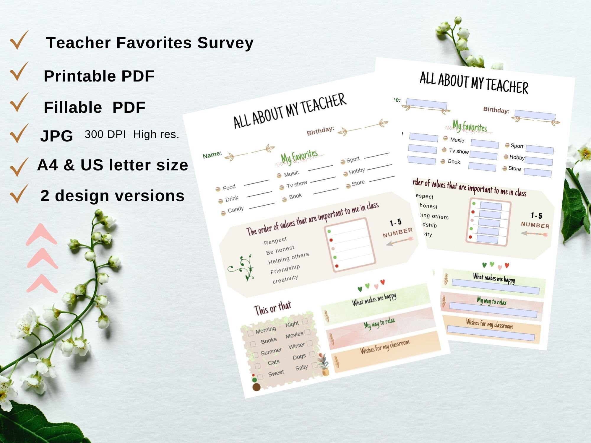 EDITABLE Boho Teacher Favorites Teacher Survey Teacher - Etsy