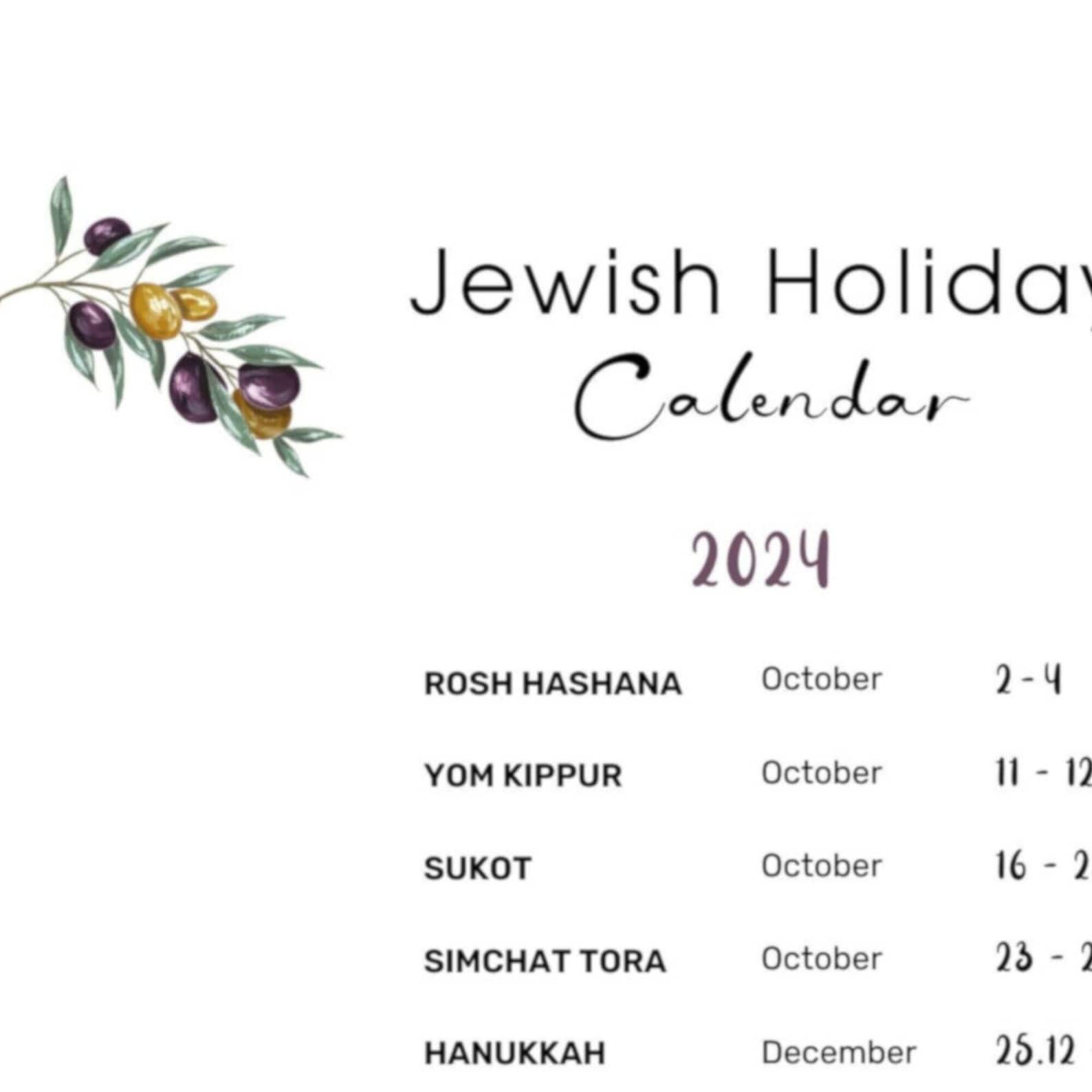 2024-2025 Jewish Holiday Calendar , Hebrew Calendar 5785 , Rosh ...