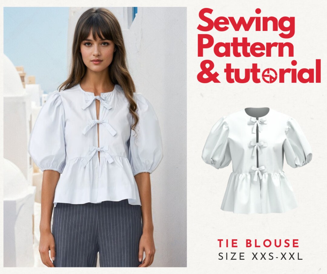 Puffed Sleeve Peplum Top Instant Download Digital Sewing Pattern Front ...
