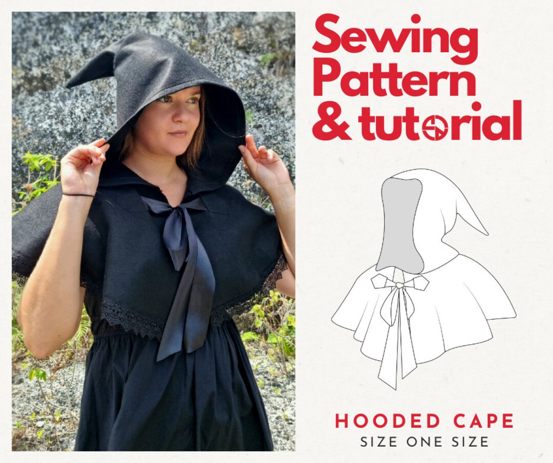 Witch Hooded Cape Pattern Sewing Pattern Hooded Sewing Pattern Cape PDF Easy Hooded Capelet ...