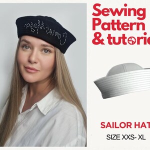 Classic Sailor Hat Sewing Pattern Unisex Nautical Hat Cosplay Hat ...