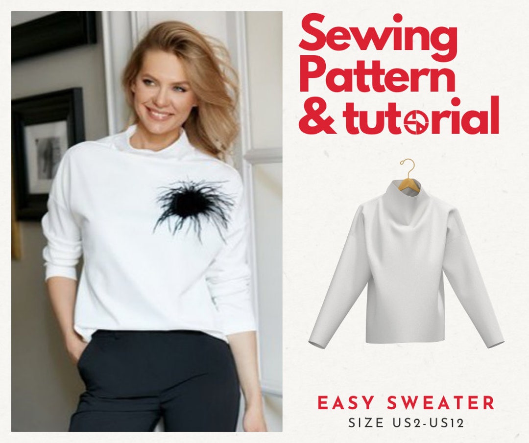 Easy Sweater Sewing Pattern US2-US12 PDF Instant Download Women's Drop ...