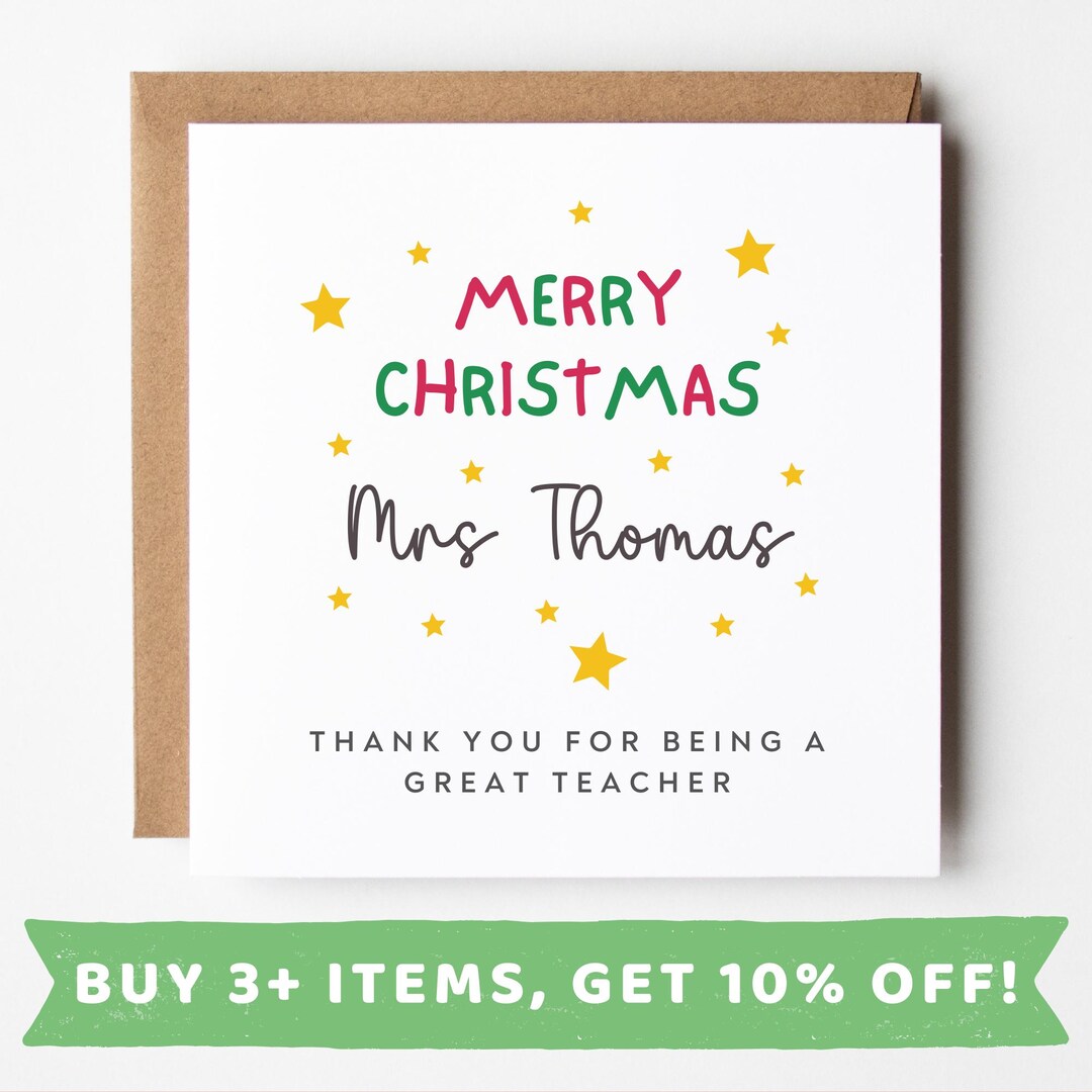 Personalised Christmas Card for Teacher Christmas Card Teacher ...