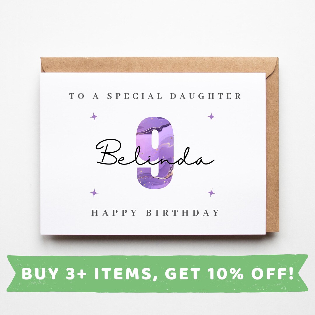 Personalised Birthday Card for Daughter Age 9 Birthday Card for ...