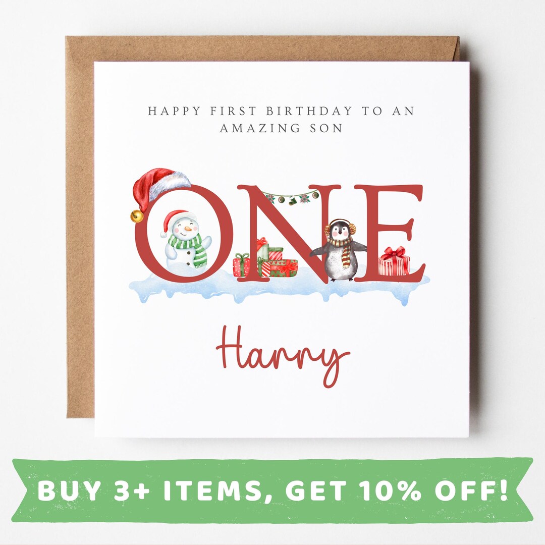 Personalised Christmas Birthday Card for Boy Age 1 First Christmas ...