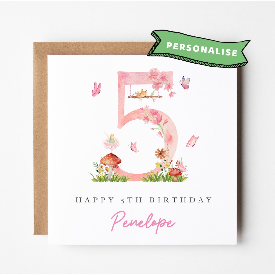 Personalised Birthday Card for Girl Age 5 Five Birthday Card 5th ...