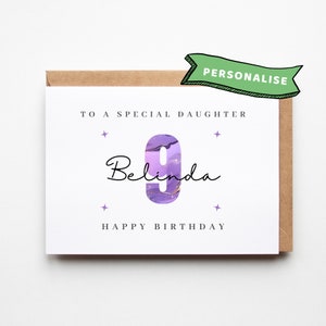 Personalised Birthday Card for Daughter Age 9 Birthday Card for ...