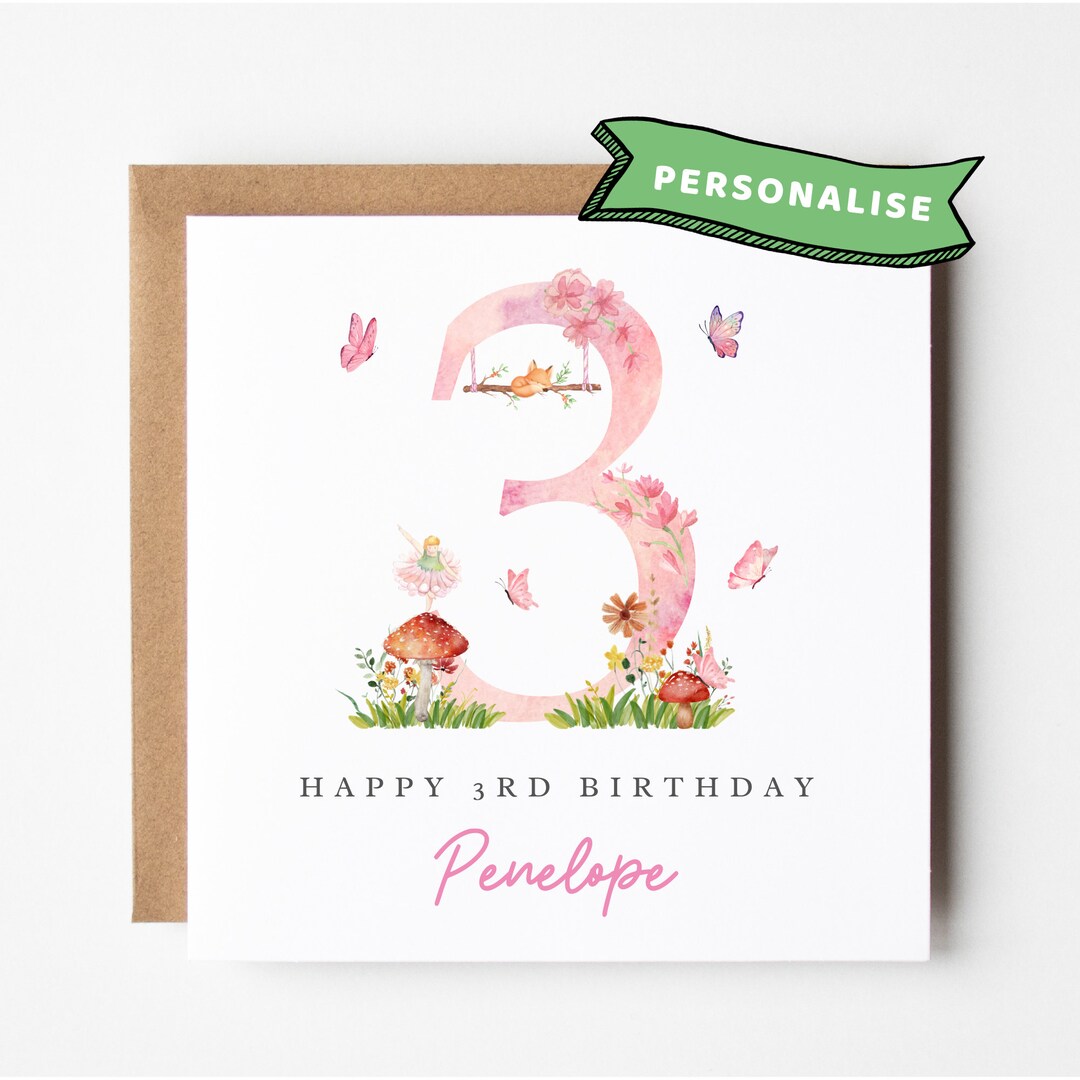 Personalised Birthday Card for Girl Age 3 Third Birthday Card 3rd ...