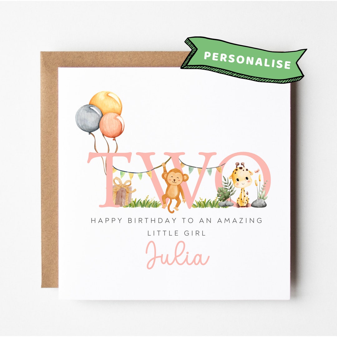 Personalised Birthday Card for Girl Age 2 Second Birthday Card 2nd ...