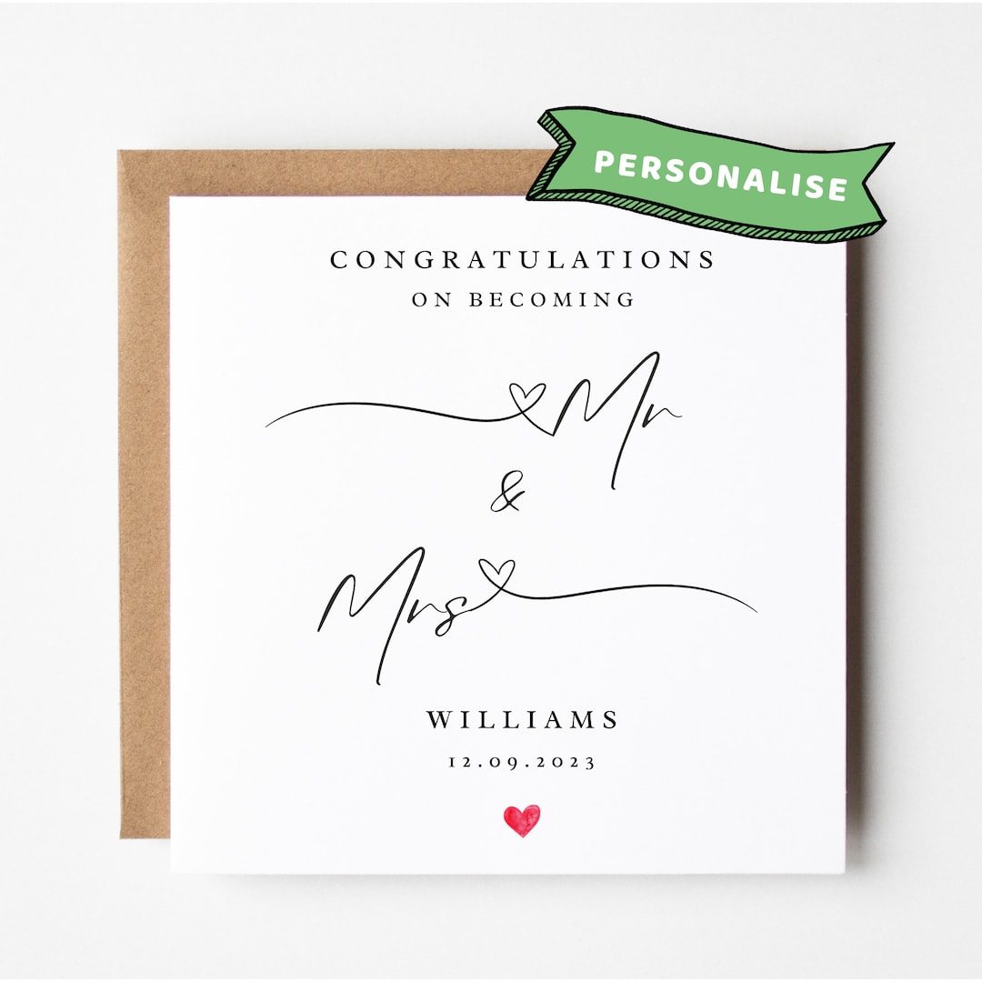 Personalised Mr and Mrs Wedding Card Congratulations Wedding Card Gift ...