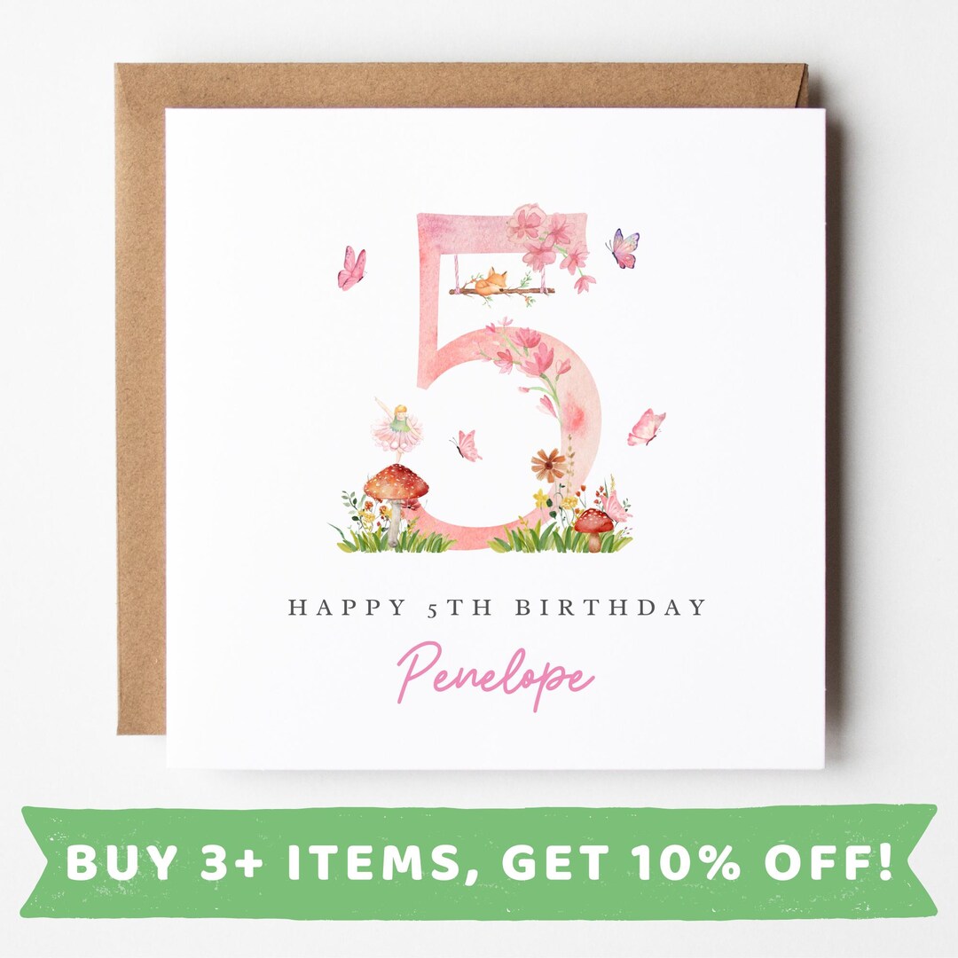 Personalised Birthday Card for Girl Age 5 Five Birthday Card 5th ...