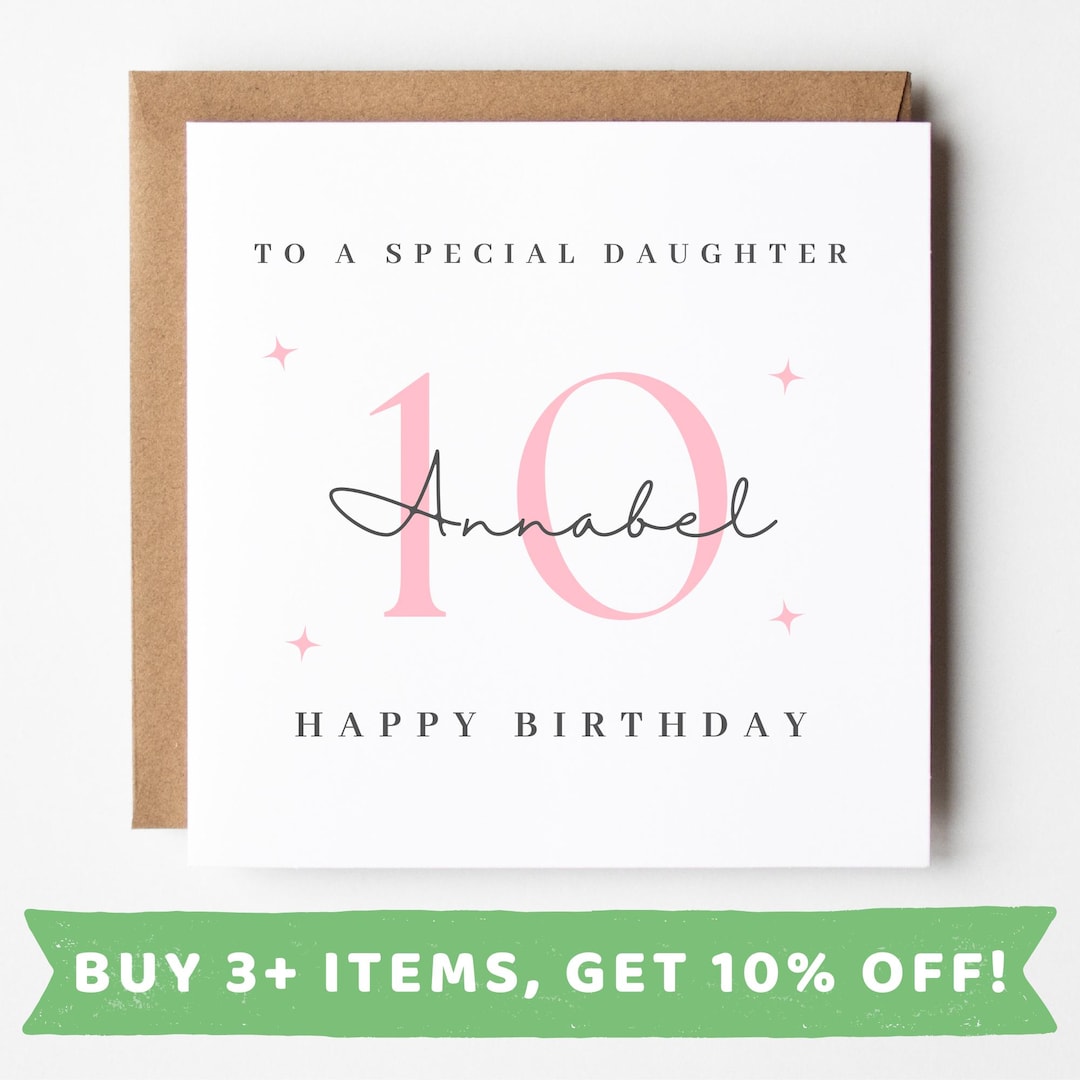 Birthday Card for Daughter 10 Daughter 10th Birthday Card Daughter 10th ...