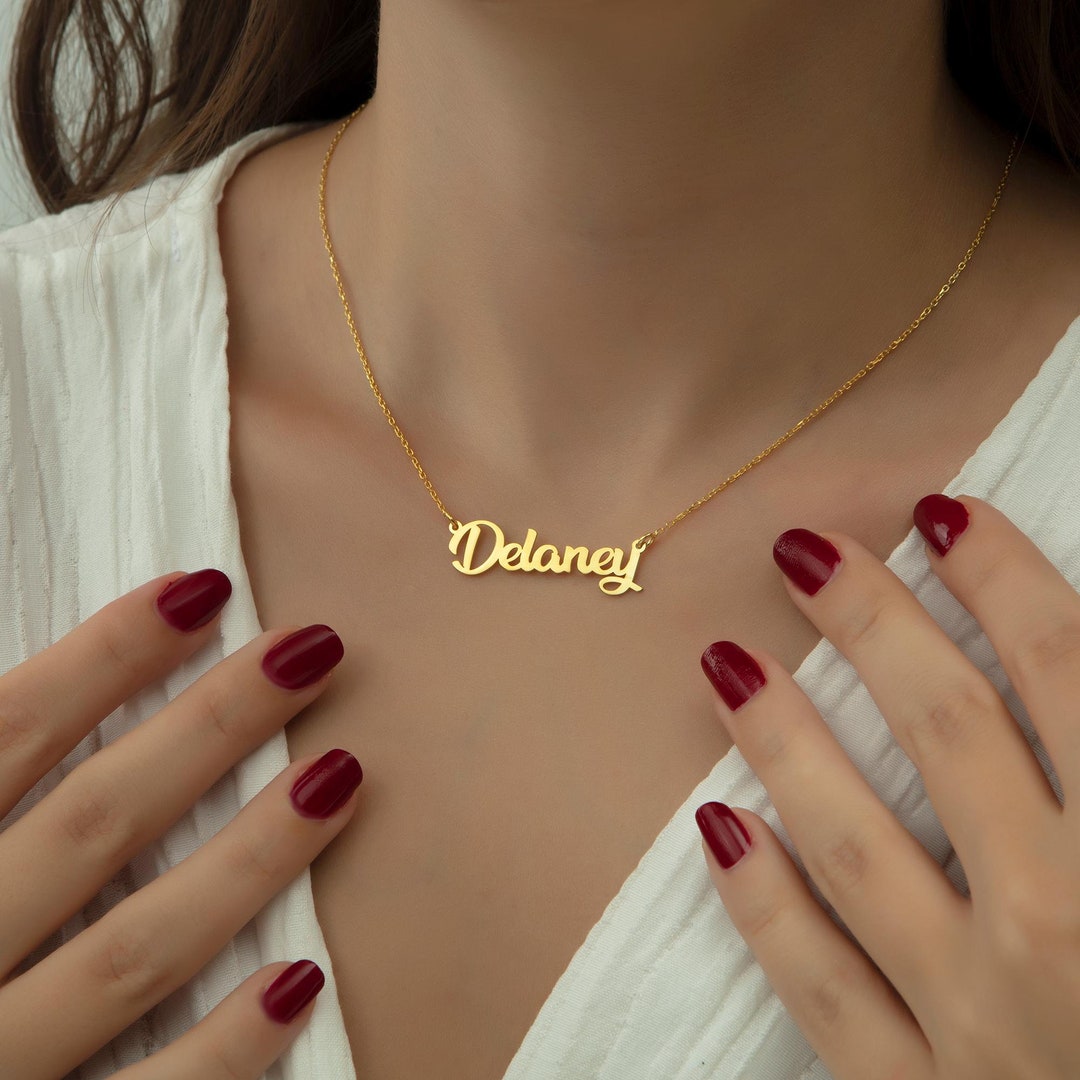14k Solid Gold Name Necklace, Custom Nameplate Necklace, Personalized ...