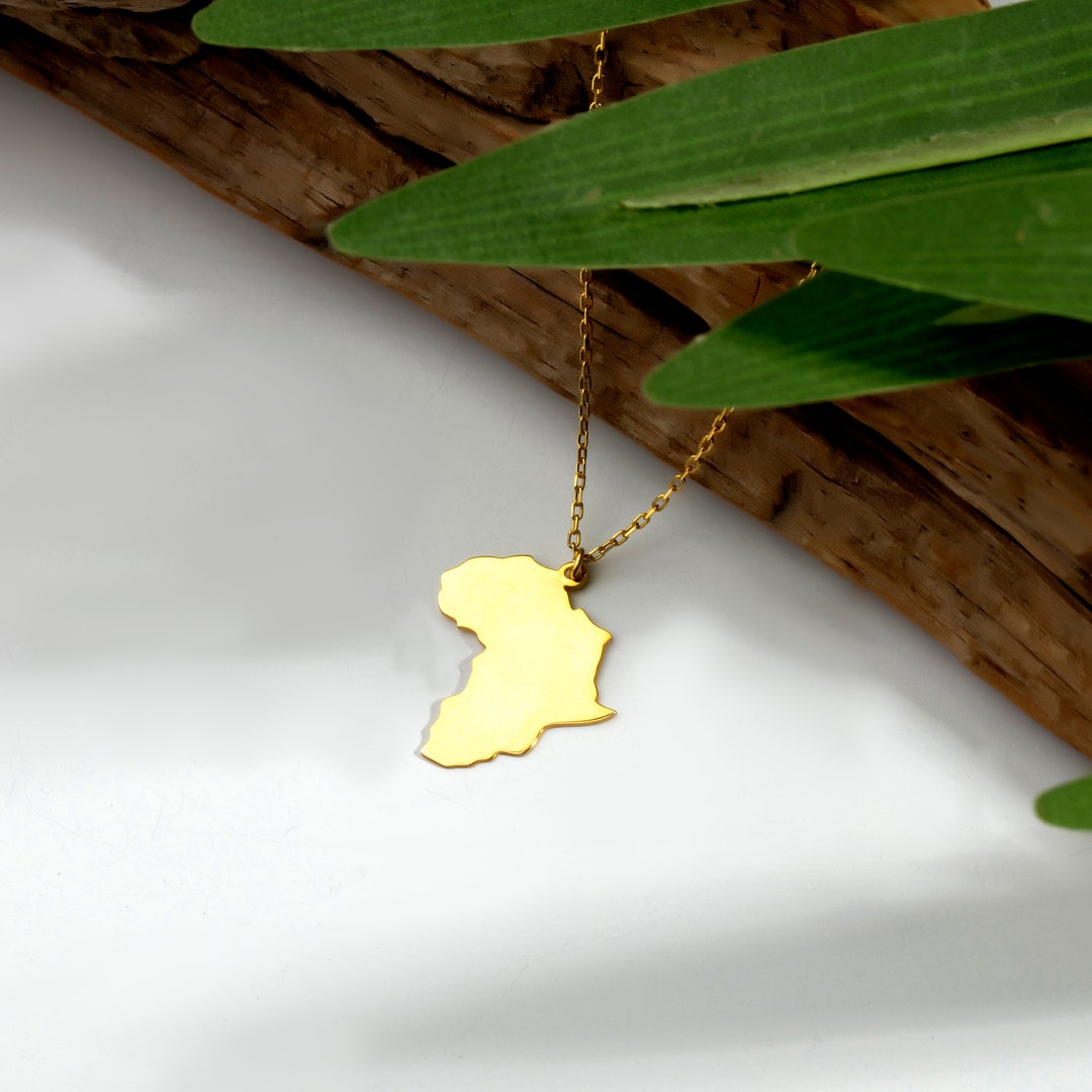 14K Gold Africa Necklace, Africa Map Necklace, Africa Continent Nation ...