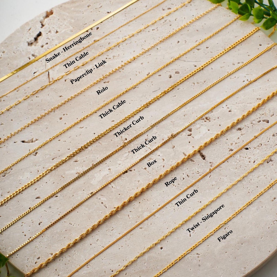14K Gold Chain Necklace, Layering Necklace, Box Chain, Rope Chain, Curb ...