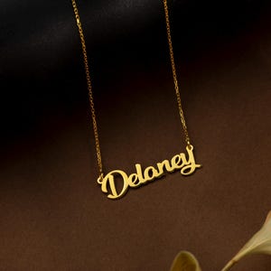 14k Solid Gold Name Necklace, Custom Nameplate Necklace, Personalized ...