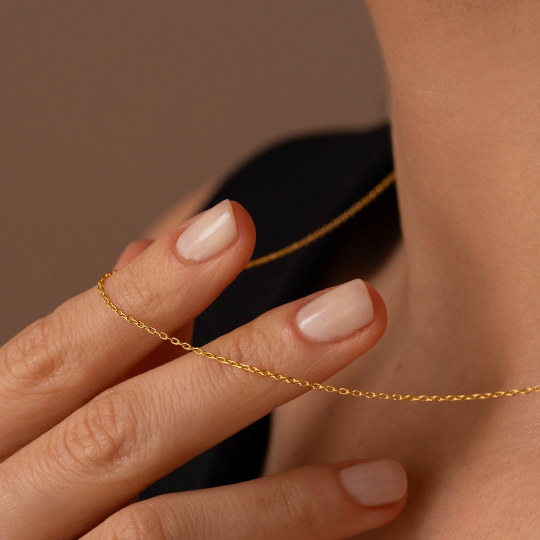 14k Gold Thin Cable Necklace, Dainty Cable Necklace, Minimalist Cable ...
