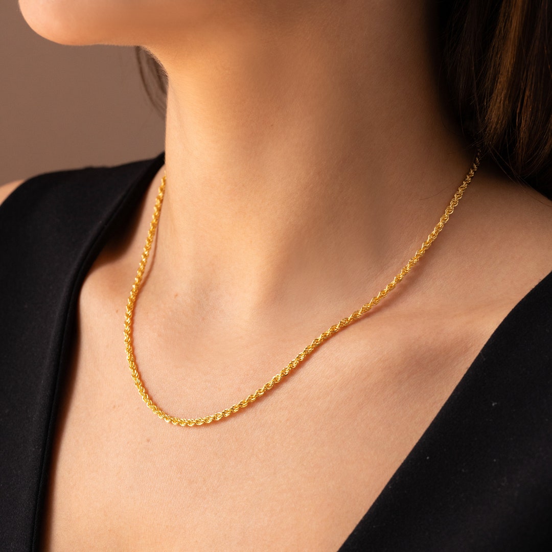14k Gold Rope Chain Necklace, 925k Sterling Silver Thick Rope Chain ...