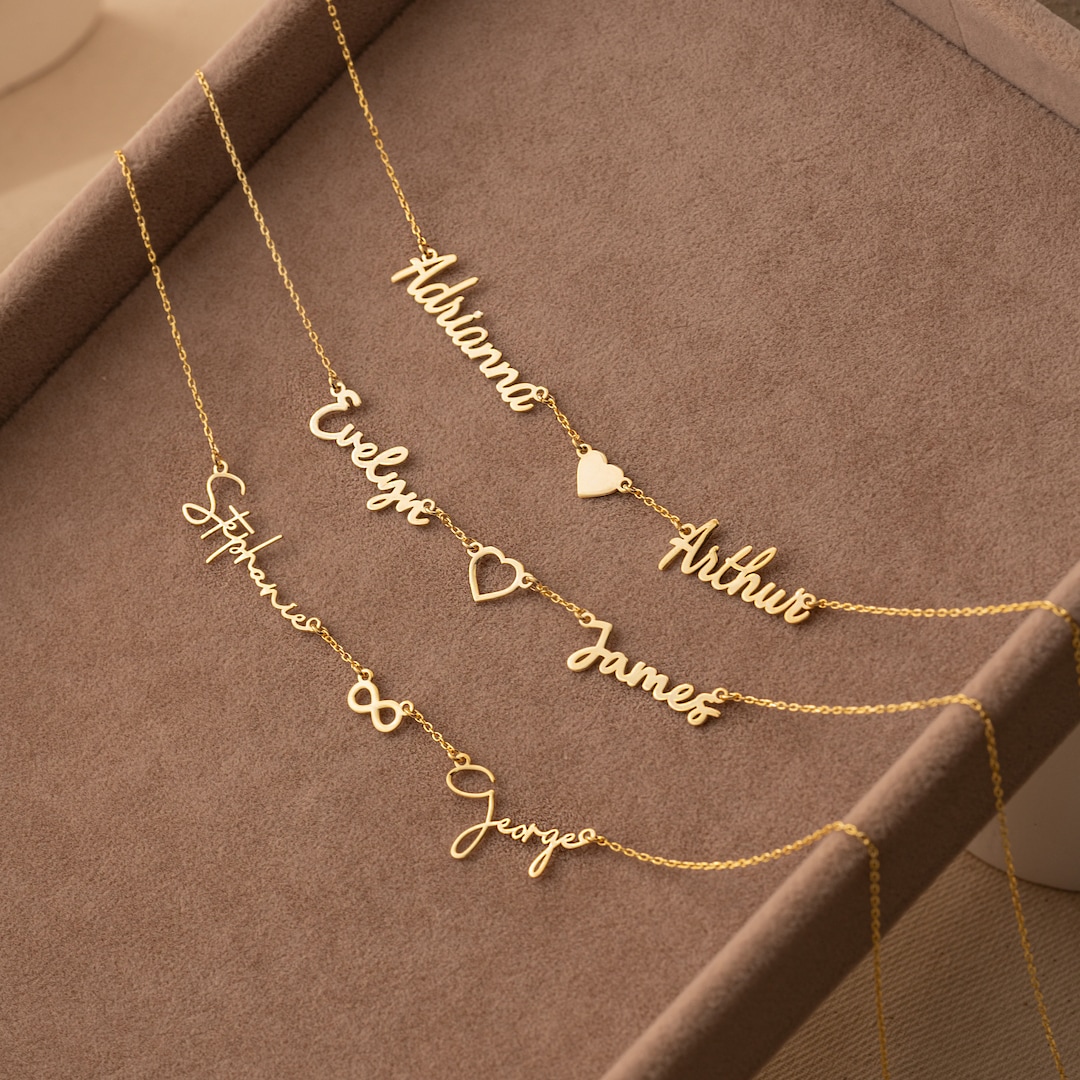 Two Name Necklace With Heart, Dainty Name Necklace, Gold Name Necklace ...