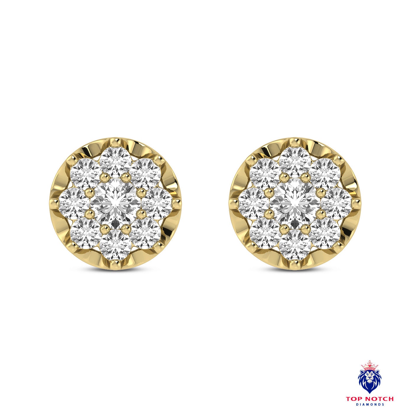 Special Flower Crown Prong Set Cluster Stud Diamond Earring 10KT - Etsy
