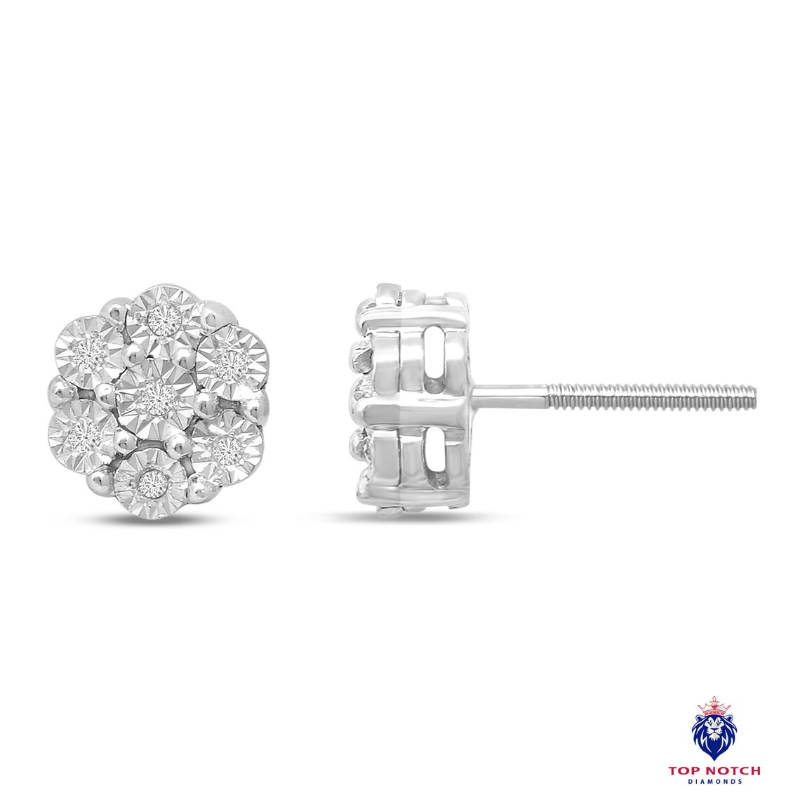 Embossed Round Flower Cluster Stud Diamond Earrings 10KT - Etsy