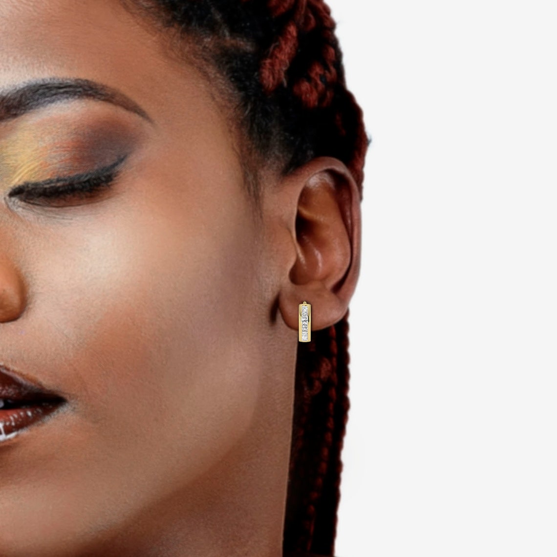 One Row Prong Set Huggies Hoop Diamond Earring 10KT - Etsy