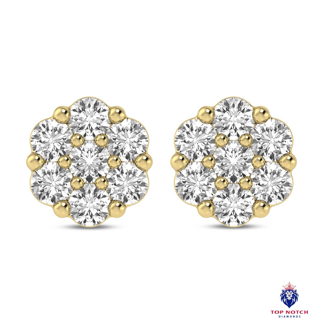 Embossed Round Flower Cluster Stud Diamond Earrings 10KT - Etsy