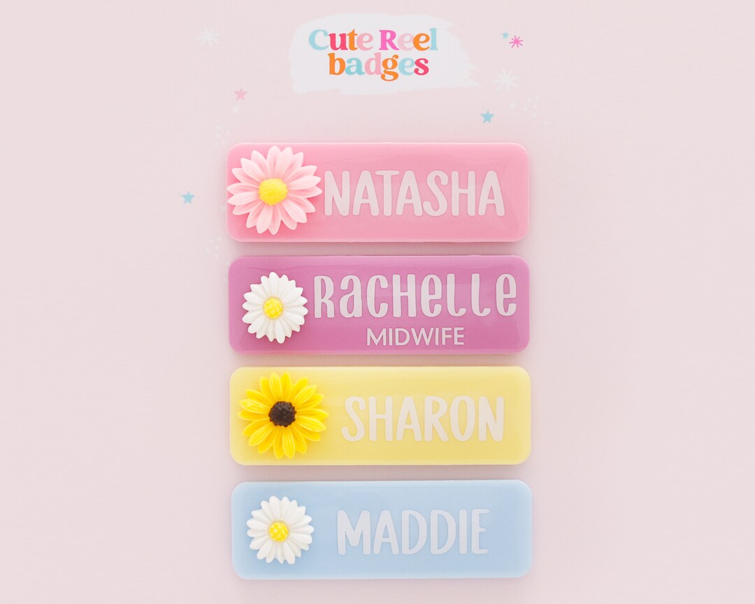 Work Name Badge With Flower Charm, Nurse Name Badge, Daycare Name Badge ...