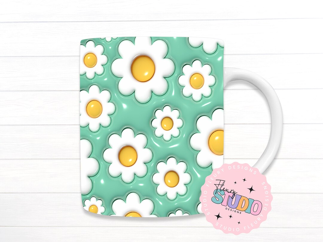 Inflated Daisies Mug Wrap, 3D Flower Mug, 3D Puff Mug Design, Mug PNG ...