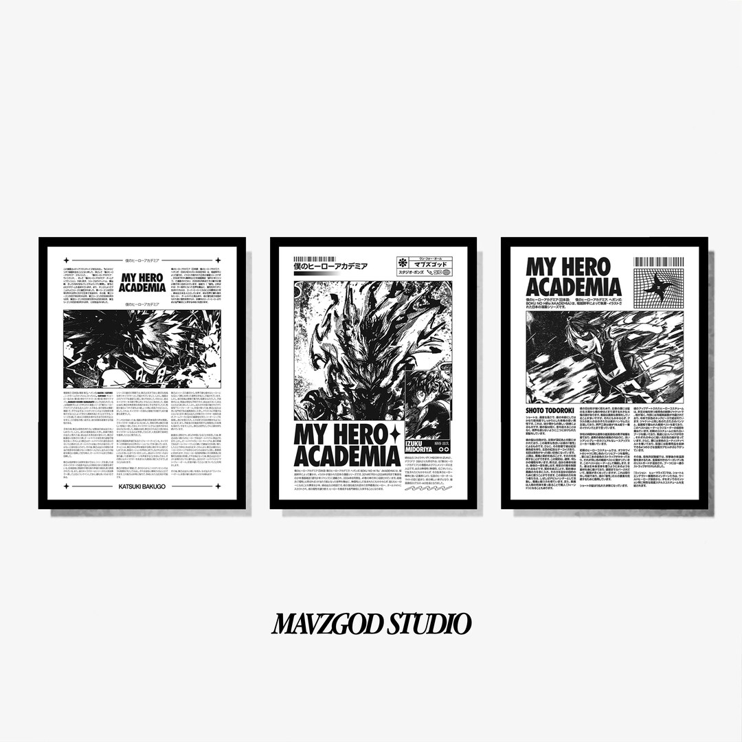 Set of 3 My Hero Academia , Izuku Midoriya, Printable Anime Poster ...