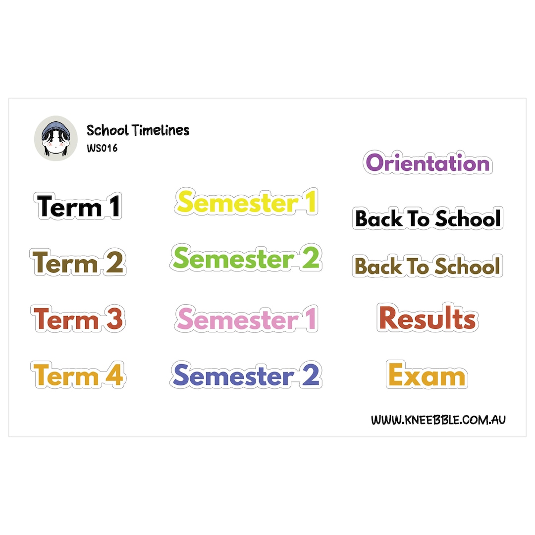 School Timeline Academic Planner Stickers - Terms, Semesters, Exams and ...