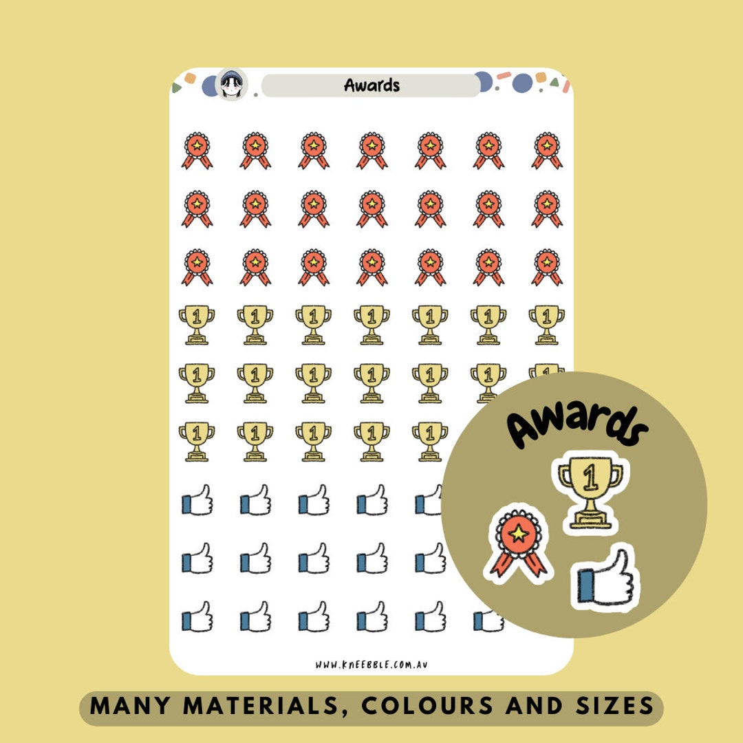 Award Stickers, Achievement Sticker Sheet, Thumbs up Sticker, Trophy ...