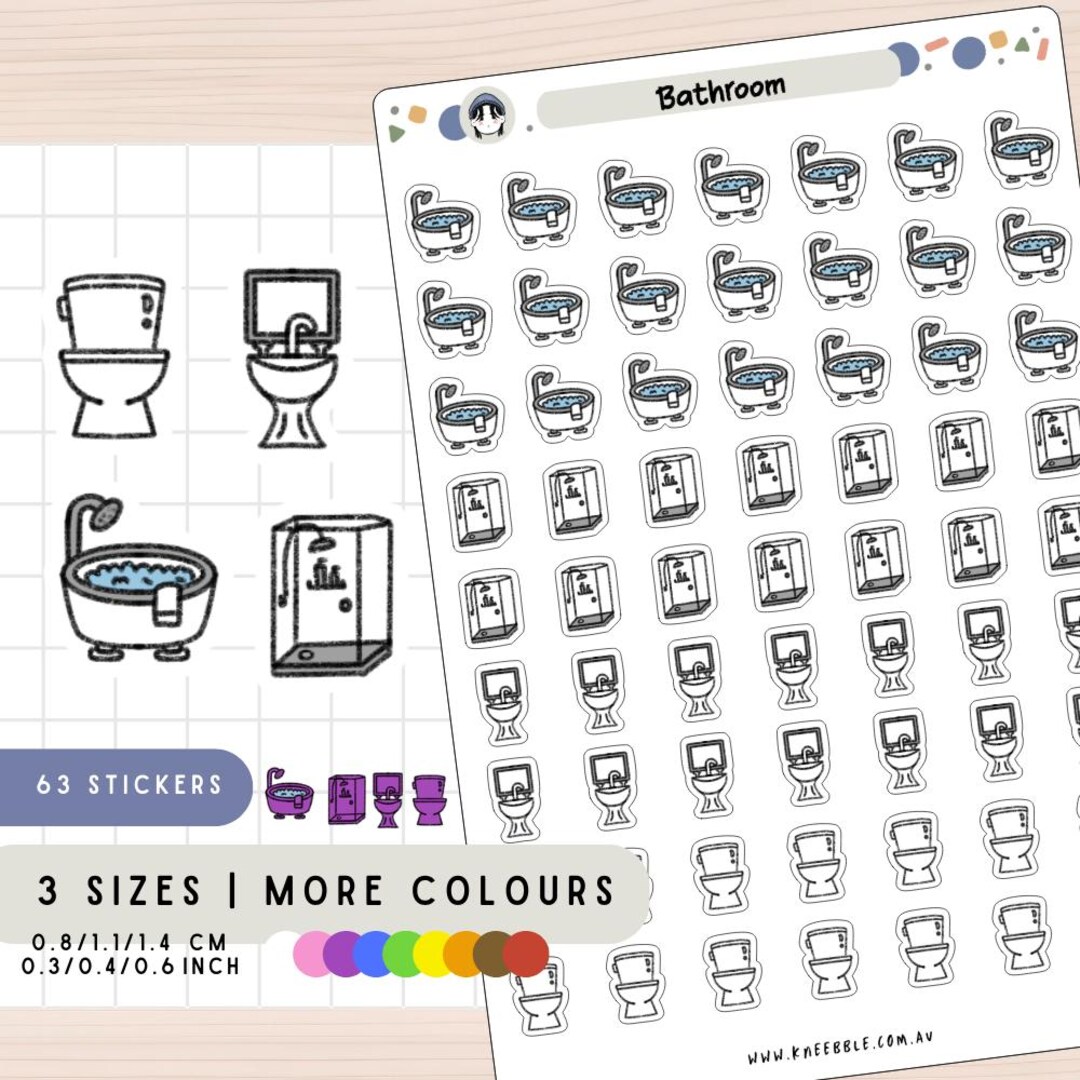 Bathroom Household Planner Stickers, Shower Bath Tub Toilet Hand Basin ...