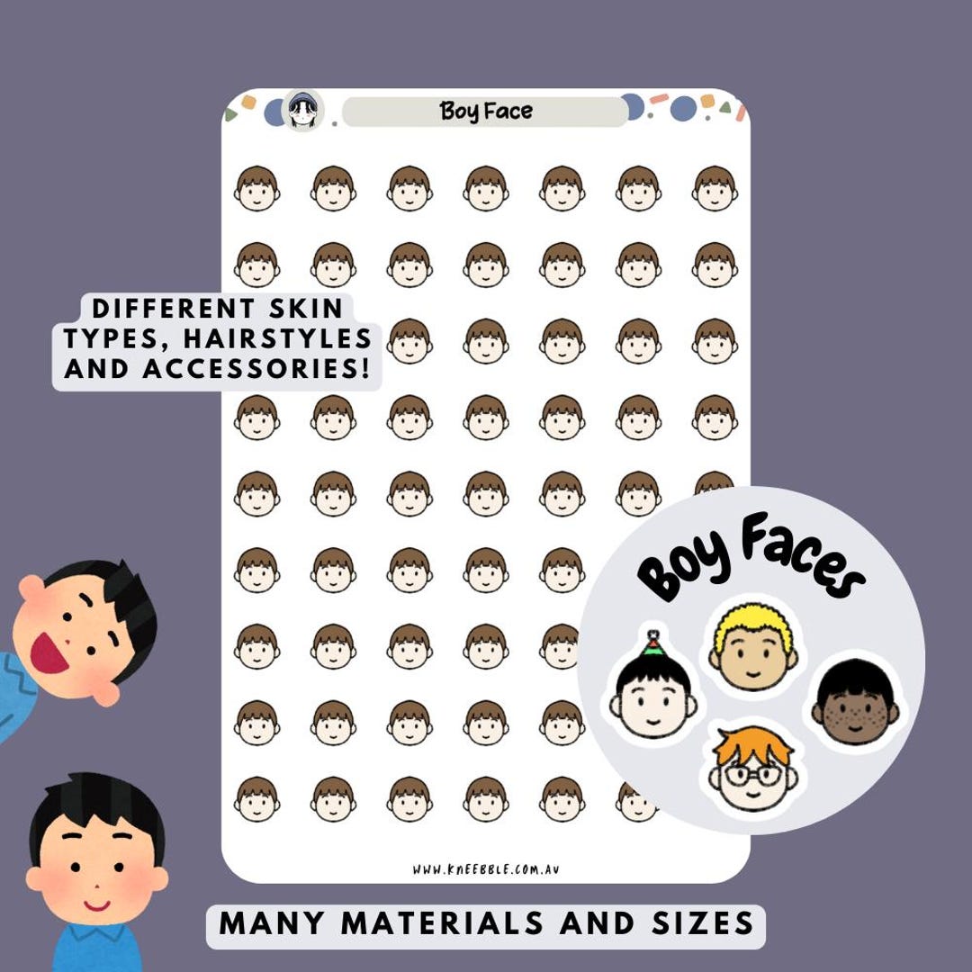 Boy Kid Faces Planner Stickers, Male Character Avatar Label Adhesives ...