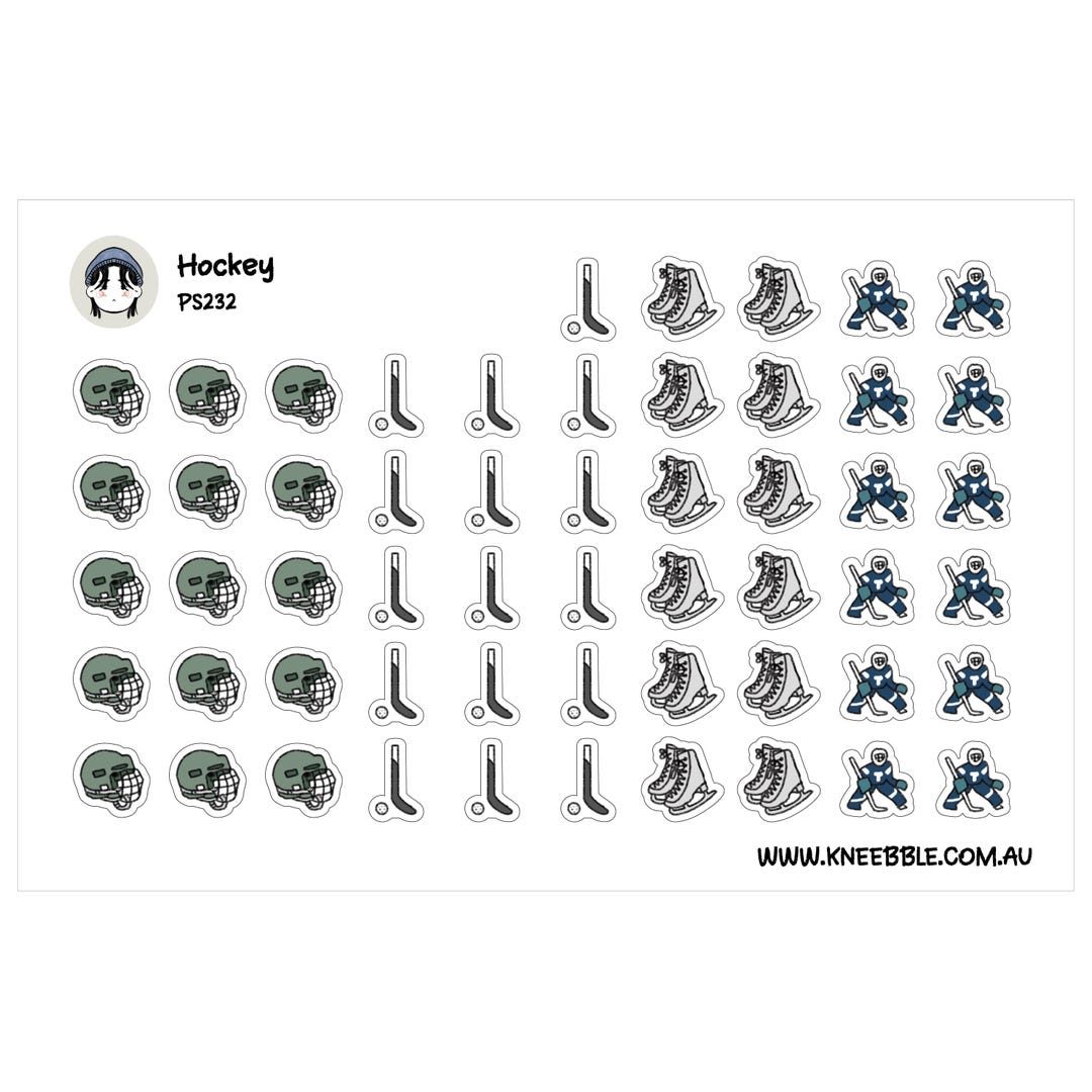 Ice Hockey Sport Stickers - Planner Stickers With Skates, Helmet ...