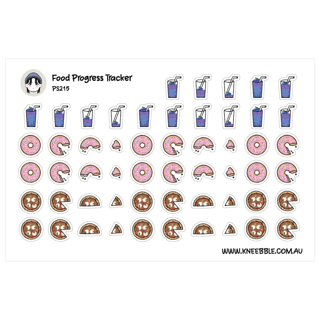 Food Progress Tracker Stickers - Blueberry, Donut and Pizza Planner ...