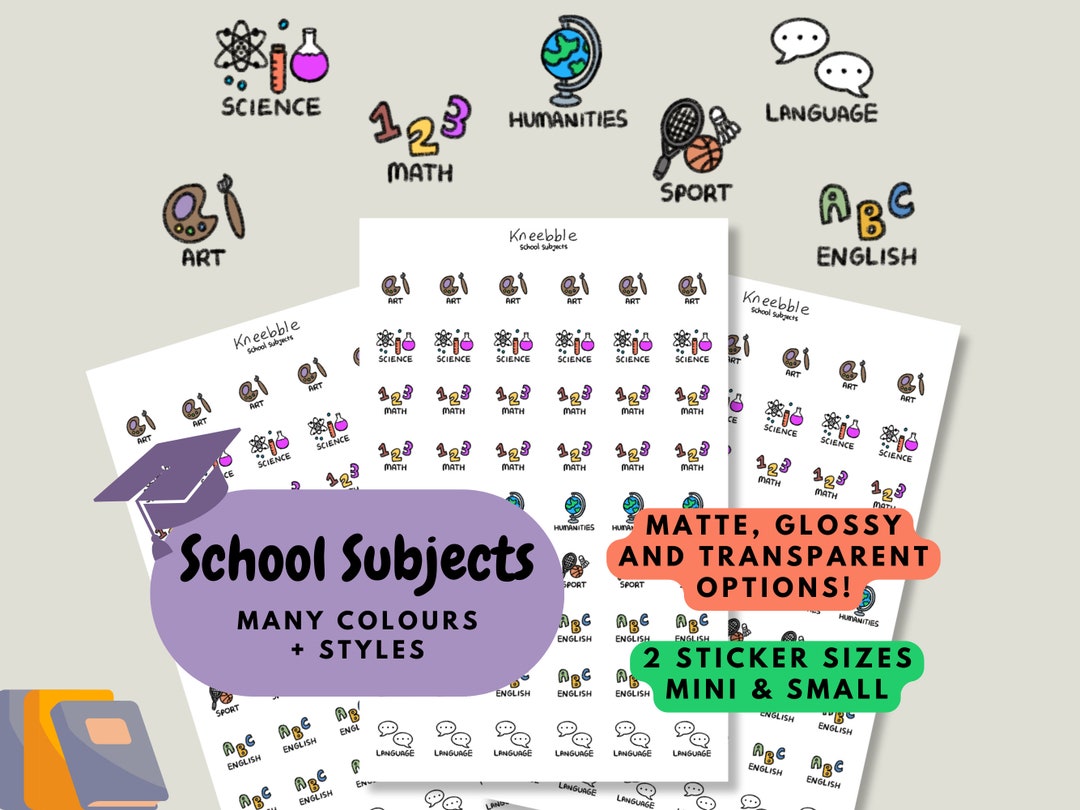 School Subject Stickers, Class Stickers, Academic Planner Stickers ...