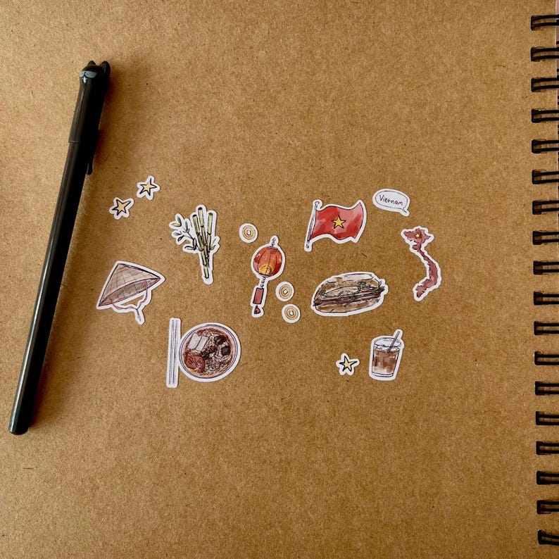Vietnam Sticker Sheet, Vietnam Food Culture, Country Theme Stickers ...