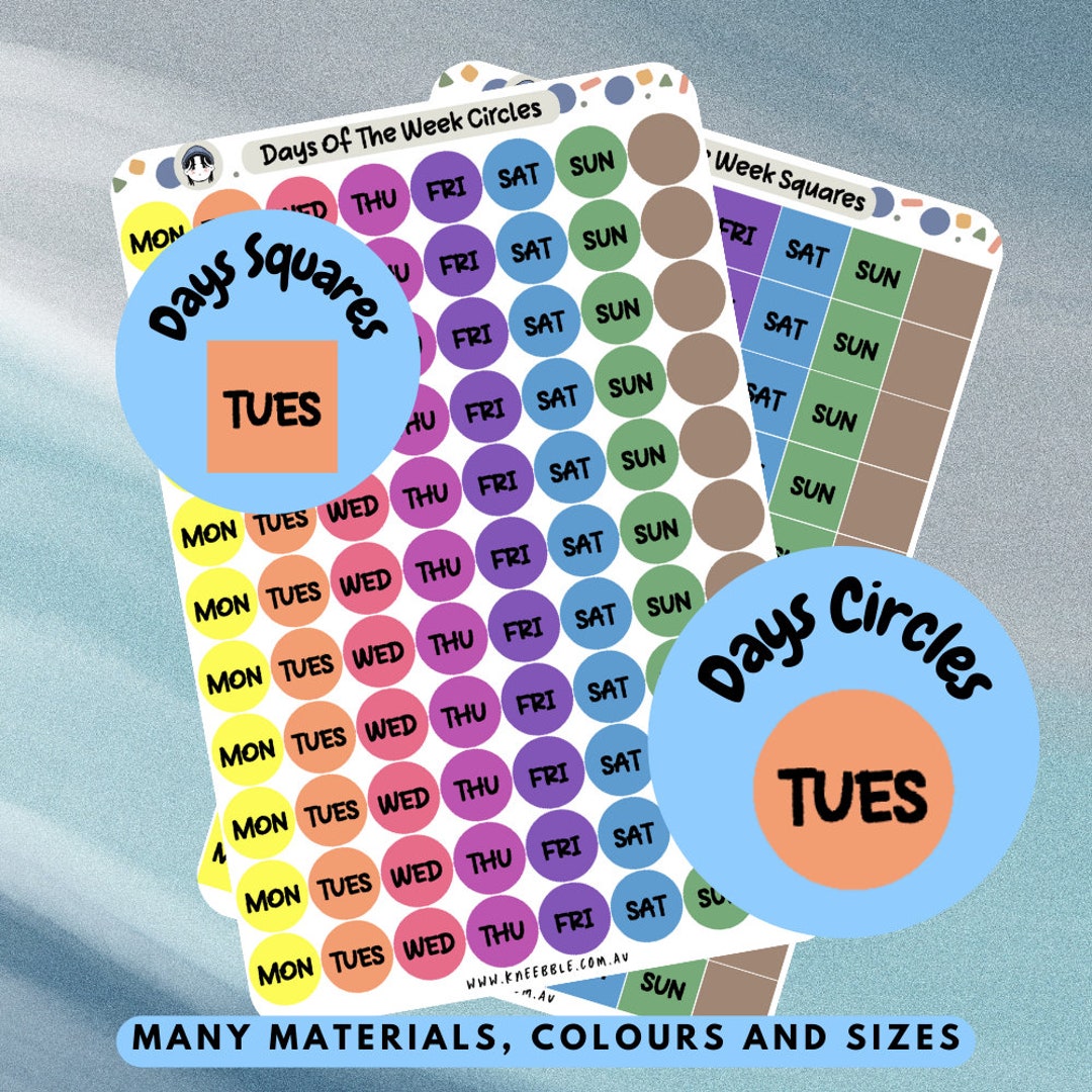 Days of the Week Shapes Planner Stickers, Date Time Geometric Stickers ...