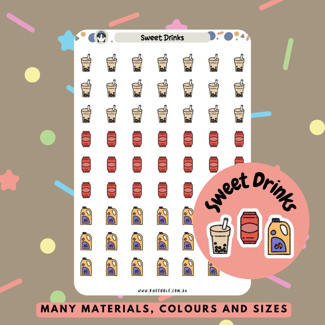 Sweet Beverage Drinks Planner Stickers, Juice Fruit Stickers, Boba ...