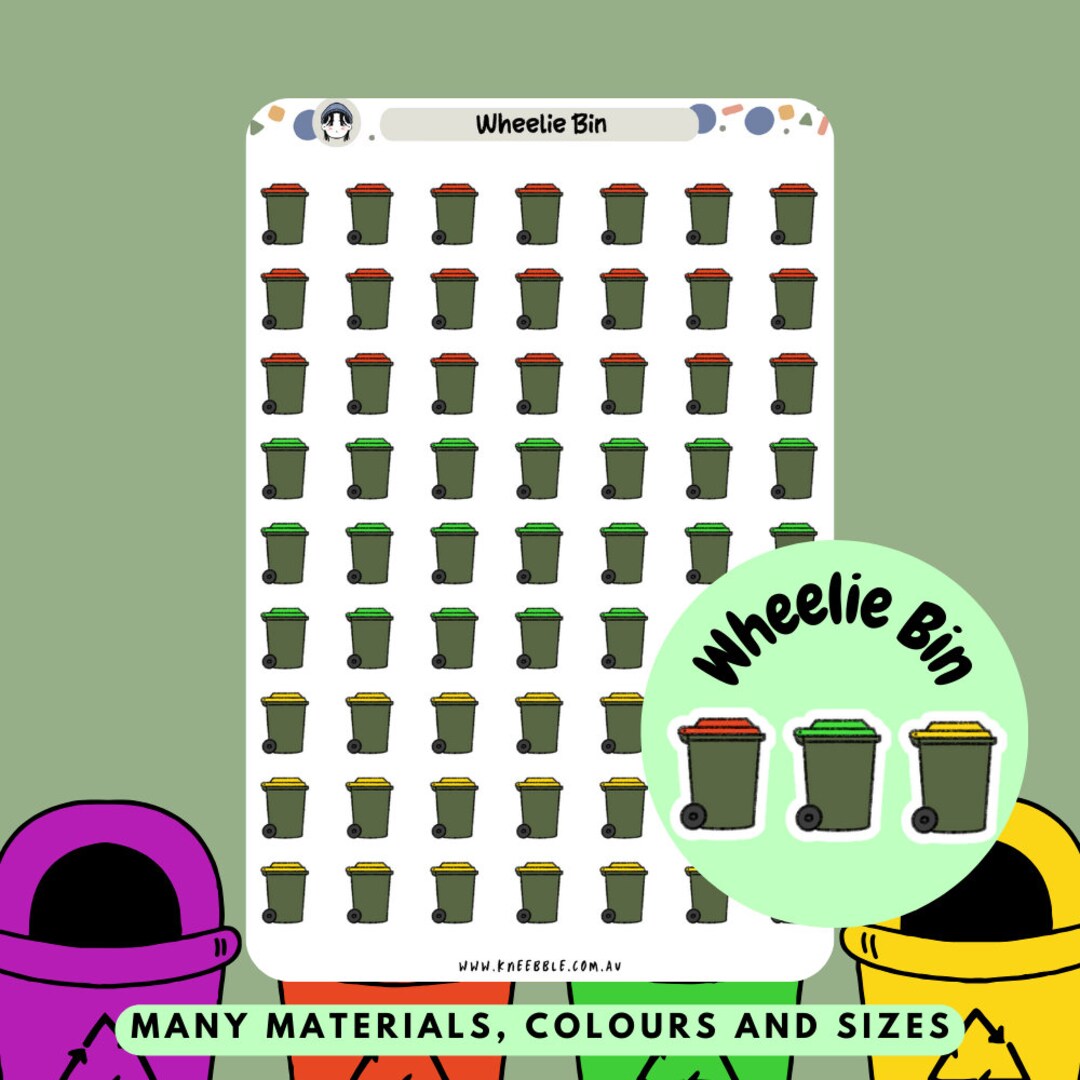 Wheelie Bin Planner Stickers, Trash Day Stickers, Rubbish Garbage Can ...