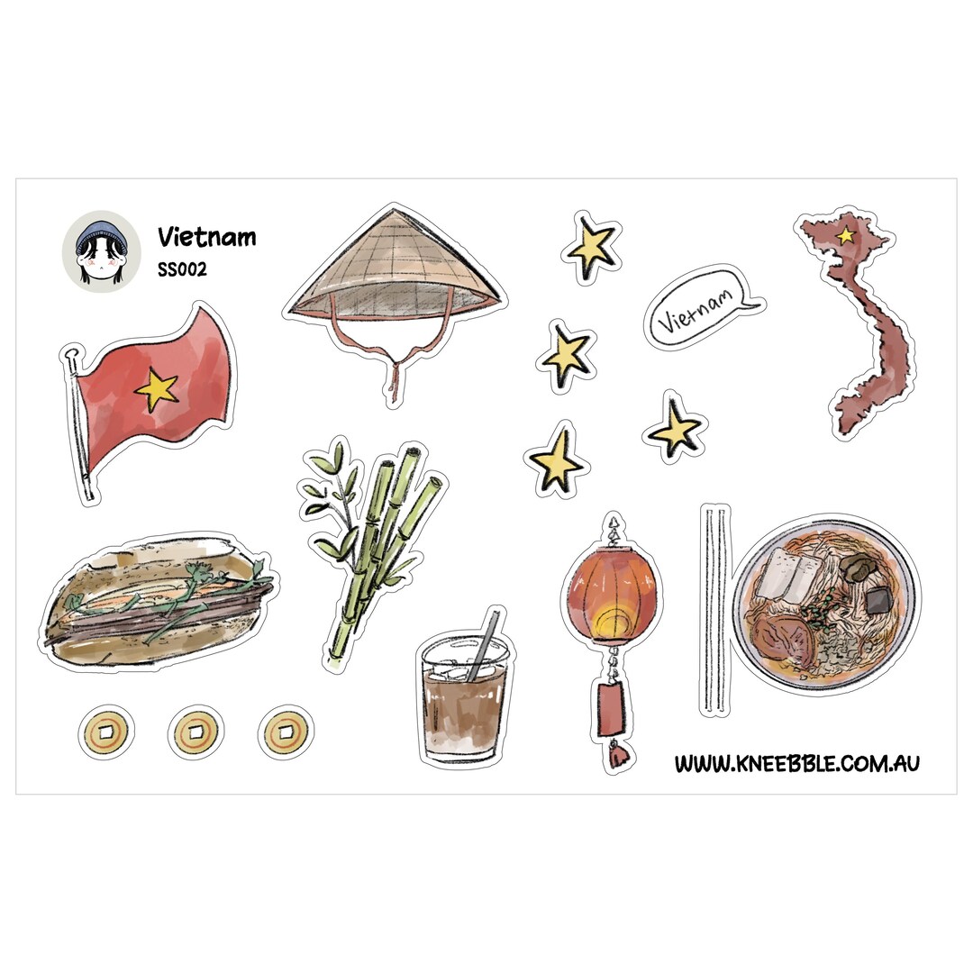 Vietnam Sticker Sheet: Traditional Food and Culture - Cute Vinyl - Etsy