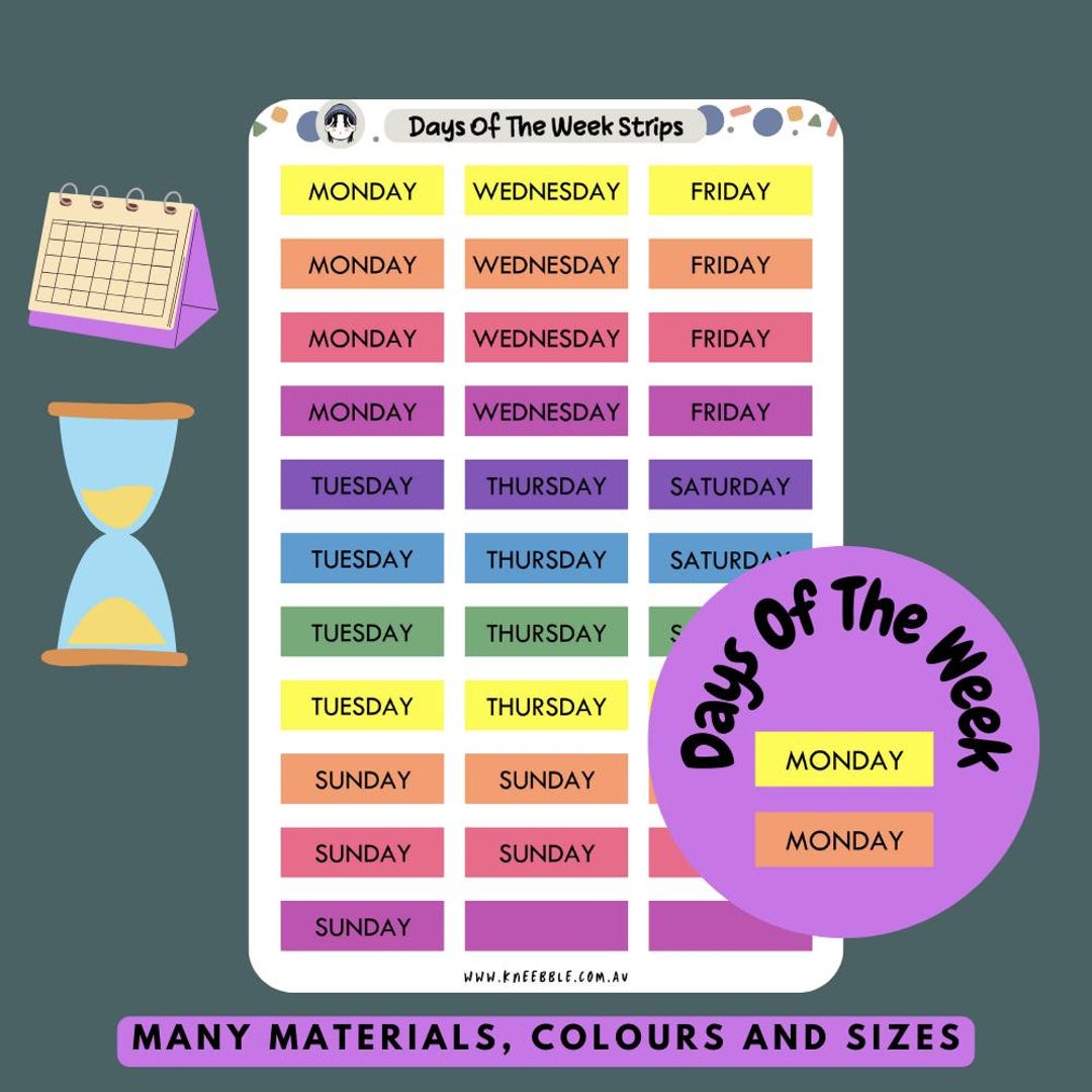 Days Weekly Planner Stickers, Horizontal Rectangle Label Tag Adhesives ...