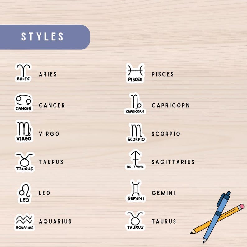 Zodiac Star Sign Stickers, Astrology Stickers, Zodiac Celestial Moon ...